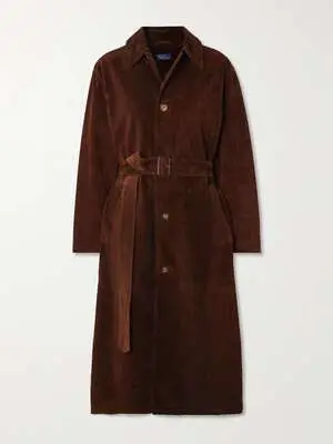 Polo Ralph Lauren Belted Paneled Suede Coat - Brown