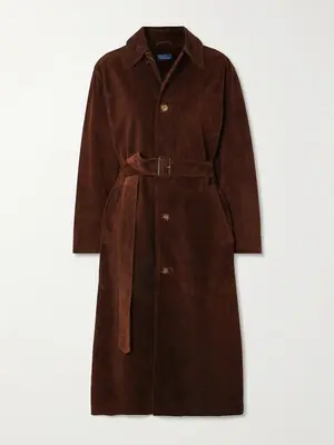 Polo Ralph Lauren Belted Paneled Suede Coat - Brown