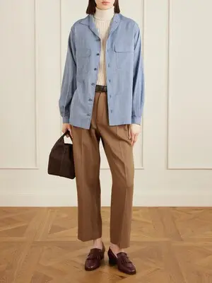 Loro Piana Ida Wool, Silk And Linen-blend Shirt - Blue