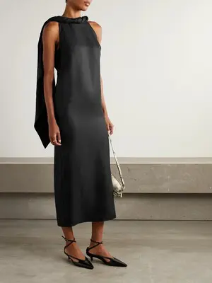 Loulou De Saison Susan Tie-detailed Draped Midi Dress - Black