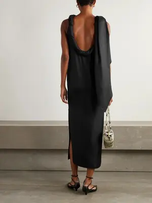 Loulou De Saison Susan Tie-detailed Draped Midi Dress - Black
