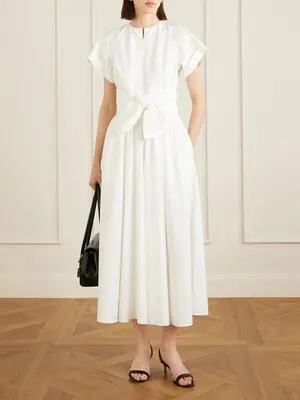 PATOU Knotted Cotton-poplin Midi Dress - White