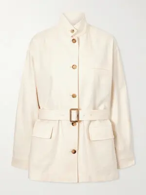 Loro Piana Lismore Belted Linen And Wool-blend Jacket - Orange