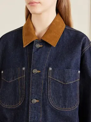 Khaite Wyatt Corduroy-trimmed Denim Jacket - Blue