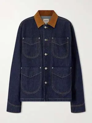 Khaite Wyatt Corduroy-trimmed Denim Jacket - Dark Denim