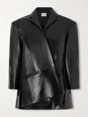 Khaite Asymmetric Paneled Leather Blazer - Black