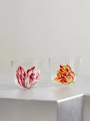 LOBMEYR Tulipmania Set Of Two Painted Crystal Glass Tumblers - Neutrals