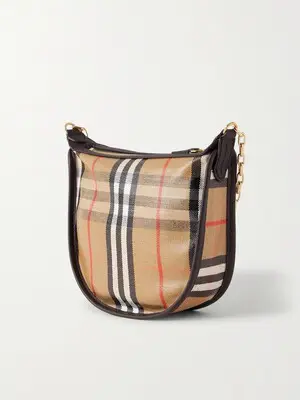 Burberry Leather-trimmed Checked Coated-canvas Shoulder Bag - Neutrals
