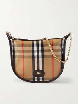 Burberry Leather-trimmed Checked Coated-canvas Shoulder Bag - Sand