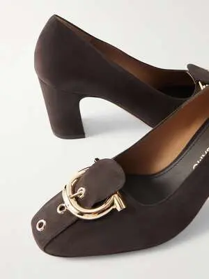 FERRAGAMO Gancini Buckled Suede Pumps
