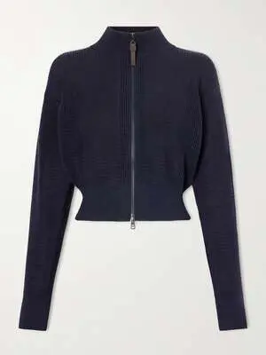 Brunello Cucinelli Embellished Cotton-blend Zip-up Cardigan - Navy
