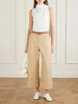 Another Tomorrow Organic Cotton High-rise Wide-leg Pants - Neutrals