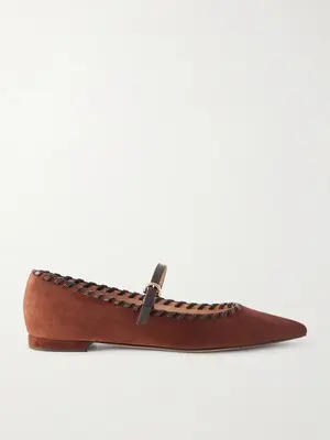 GIANVITO ROSSI Leather-trimmed Suede Mary Jane Ballet Flats - Brown