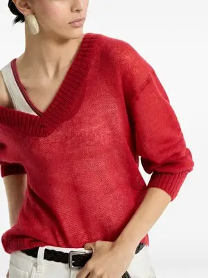 Brunello Cucinelli Wool V-neck Jumper - Red