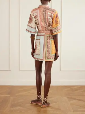 ALEMAIS Alberta Printed Linen Mini Shirt Dress