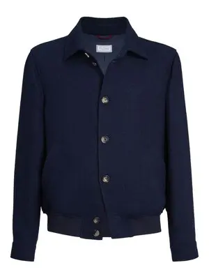 Brunello Cucinelli Linen And Silk Blend Blouson Jacket - Blue