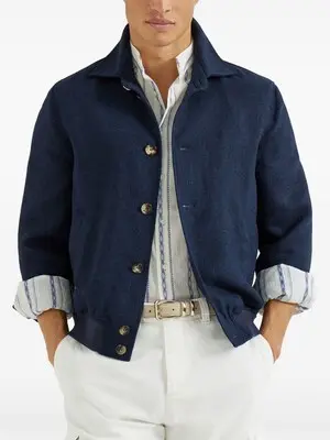 Brunello Cucinelli Linen And Silk-blend Blouson Jacket - Blue