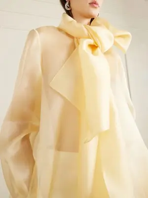 Another Tomorrow Bow-embellished Silk-organza Blouse