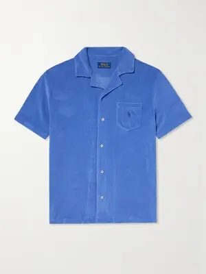 Polo Ralph Lauren Camp-collar Logo-embroidered Cotton-blend Terry Shirt - Blue