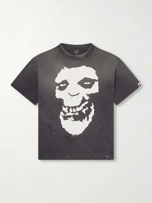 SAINT MXXXXXX Bape® Distressed Printed Cotton-jersey T-shirt