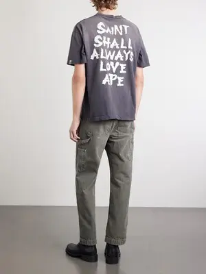 SAINT MXXXXXX Bape® Distressed Printed Cotton-jersey T-shirt