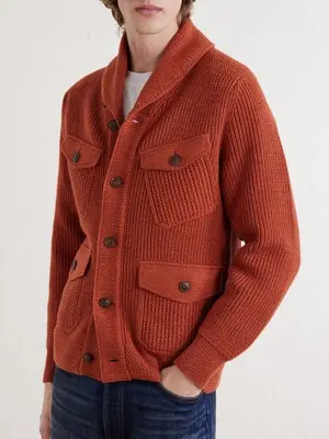 Ralph Lauren Shawl-collar Ribbed Cotton And Wool-blend Cardigan