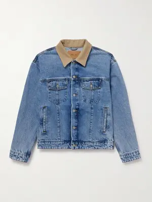 Nn07 Roy 1882 Corduroy-trimmed Organic Denim Jacket - Blue