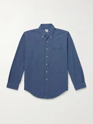 ORSLOW Button-down Collar Checked Cotton-chambray Shirt - Blue