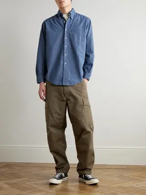 ORSLOW Button-down Collar Checked Cotton-chambray Shirt