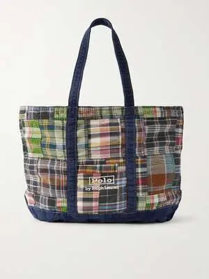 Polo Ralph Lauren Large Patchwork Checked Cotton-madras Tote Bag