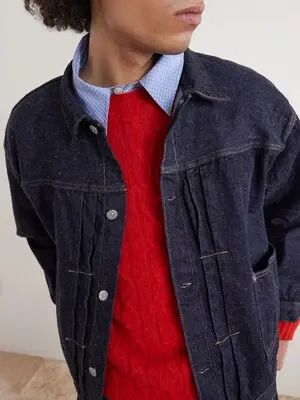 KAPTAIN SUNSHINE Pleated Selvedge Denim Trucker Jacket