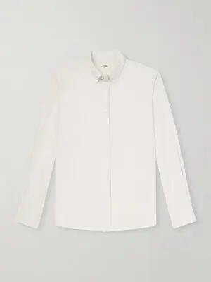 Hartford Pitt Button-down Collar Tencel™ Lyocell, Cotton And Linen-blend Shirt - Neutrals