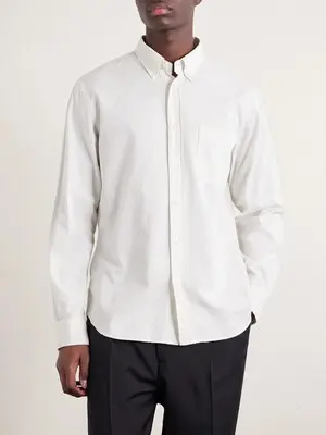 Hartford Pitt Button-down Collar Tencel™ Lyocell, Cotton And Linen-blend Shirt - Neutrals