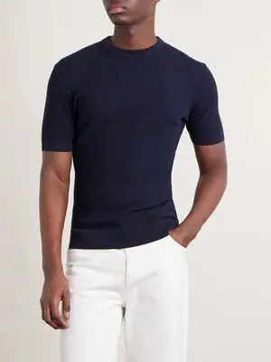 Fedeli Ribbed Cotton T-shirt - Blue