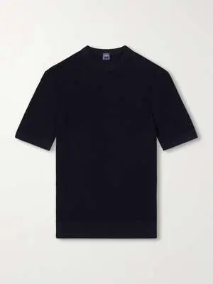 Fedeli Ribbed Cotton T-shirt - Navy