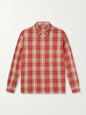 A.PRESSE Checked Cotton And Silk-blend Twill Shirt - Red