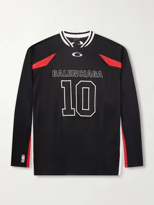 Balenciaga Nba Logo-embroidered Appliquéd Cotton-jersey T-shirt - Black