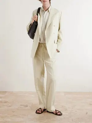 Auralee Double-breasted Wool, Cotton And Linen-blend Oxford Blazer - Neutrals