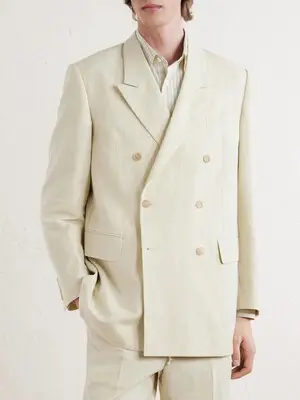 Auralee Double-breasted Wool, Cotton And Linen-blend Oxford Blazer - Neutrals