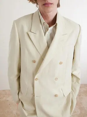 Auralee Double-breasted Wool, Cotton And Linen-blend Oxford Blazer - Neutrals