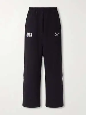 Balenciaga Nba Wide-leg Logo-embroidered Cotton-jersey Sweatpants - Black