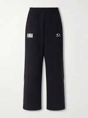 Balenciaga Nba Wide-leg Logo-embroidered Cotton-jersey Sweatpants
