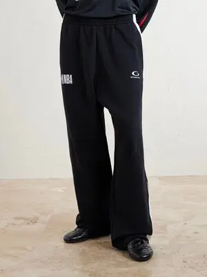 Balenciaga Nba Wide-leg Logo-embroidered Cotton-jersey Sweatpants