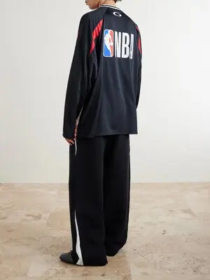 Balenciaga Nba Wide-leg Logo-embroidered Cotton-jersey Sweatpants