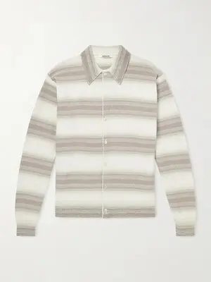 Auralee Dégradé Striped Knitted Cotton And Silk-blend Cardigan - Gray
