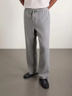 Mr P. Edward Straight-leg Linen Drawstring Trousers - Gray