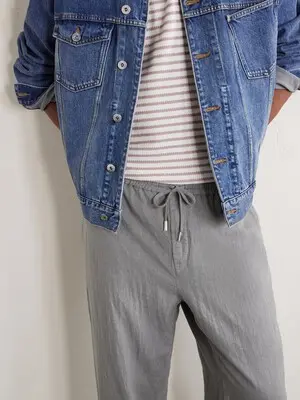 Mr P. Edward Straight-leg Linen Drawstring Trousers - Gray