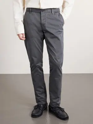 SLOWEAR Slim-fit Tapered Stretch-cotton Gabardine Trousers - Gray