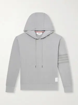 Thom Browne Logo-appliquéd Striped Cotton-jersey Hoodie - Gray