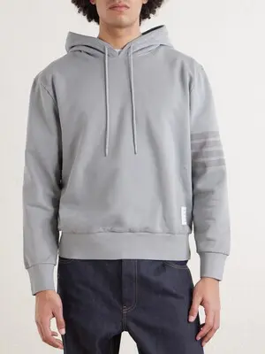 Thom Browne Striped Cotton-jersey Hoodie - Gray